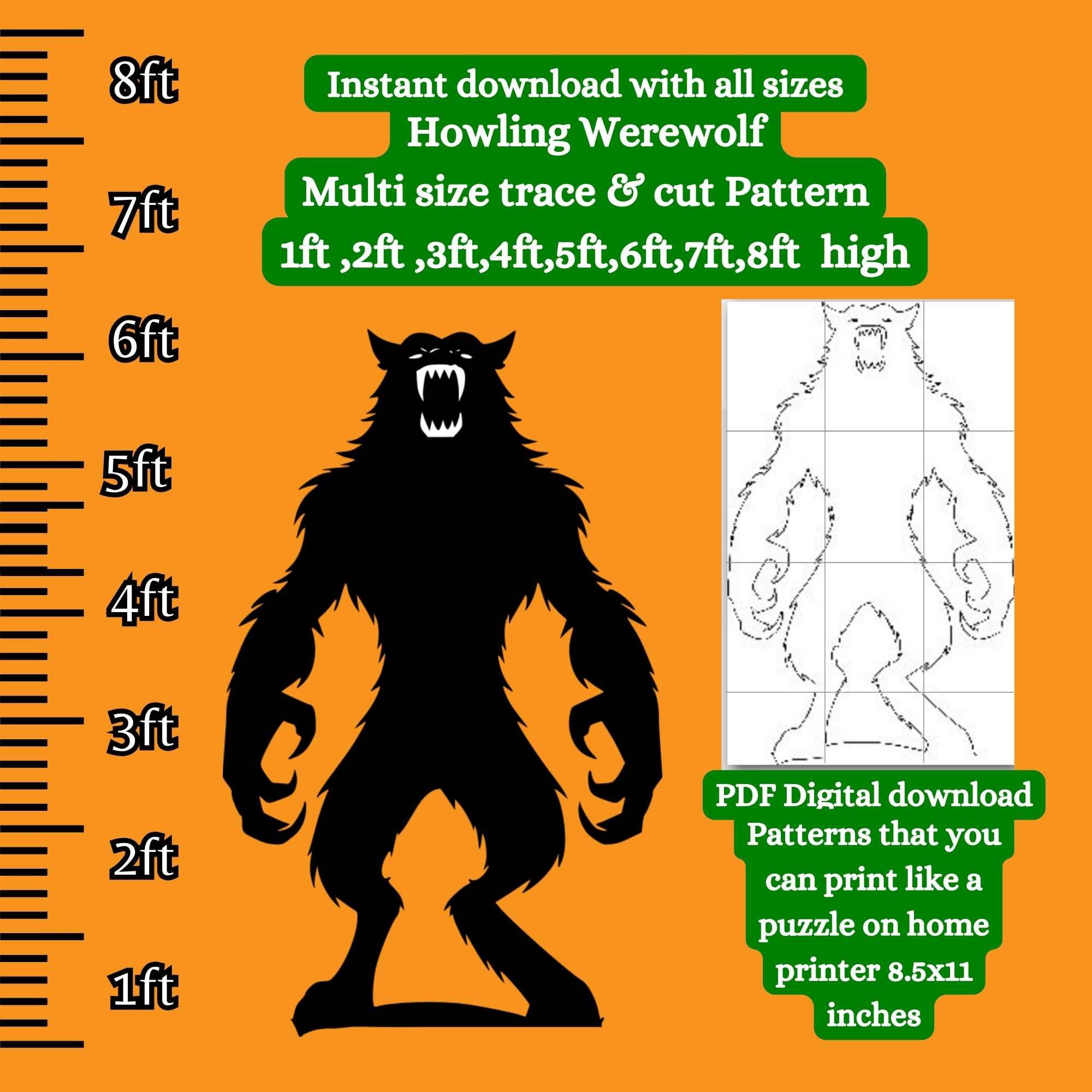1ft-8ft Werewolf Silhouette Template ,halloween Pdf Pattern ,printable ...