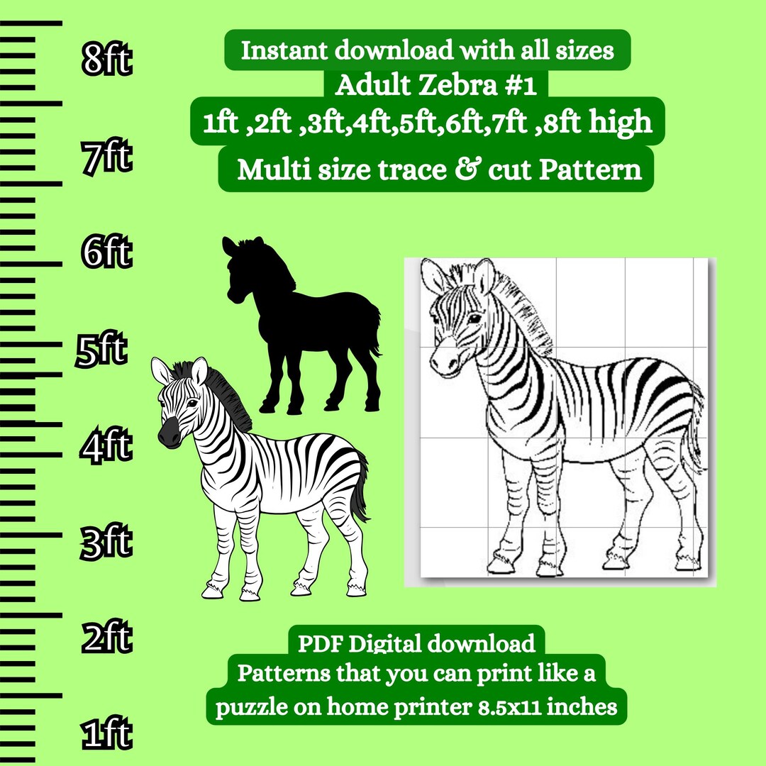 Life Size Zebra Silhouette Pdf Digital Pattern Template ,printable ...