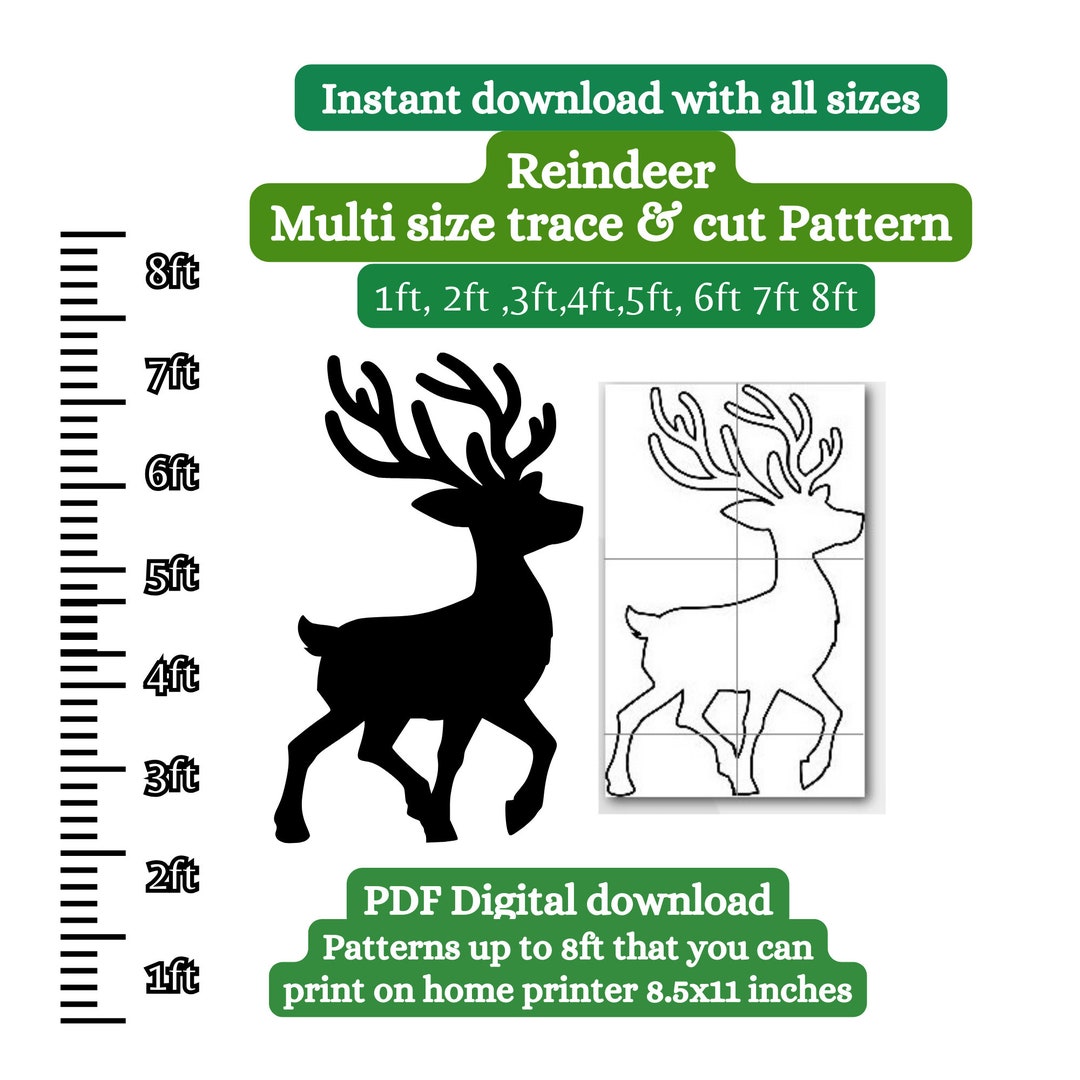 4ft Santas Reindeer for Santa Sleigh Template Printable Trace and Cut ...