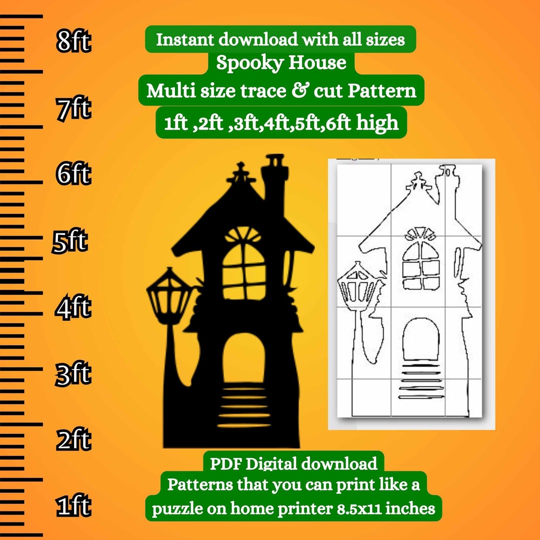 Full Size Halloween Silhouette Template, Haunted House Pattern ...