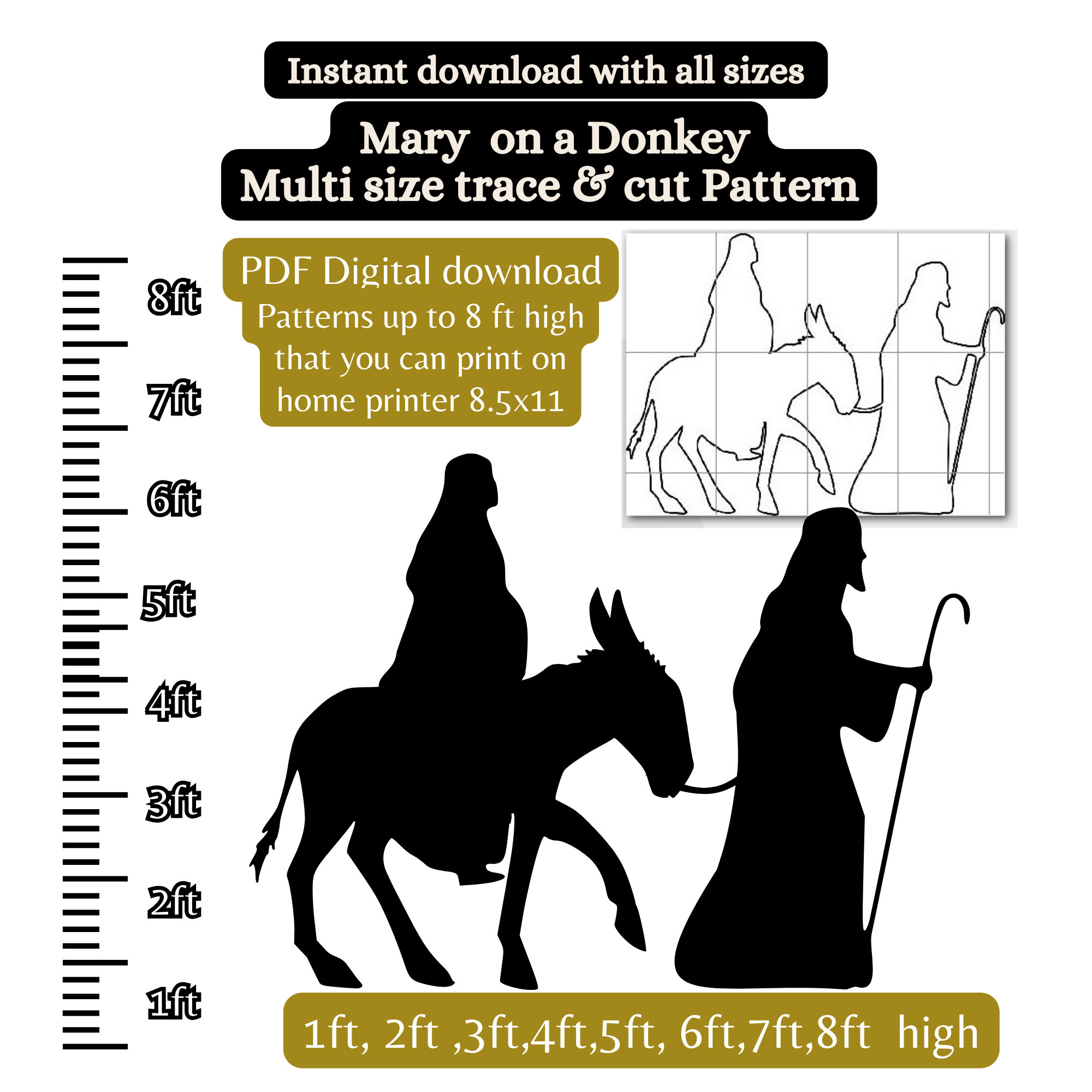 5ft 6ft 7ft Mary Riding a Donkey ,christmas Silhouette Template, Yard ...