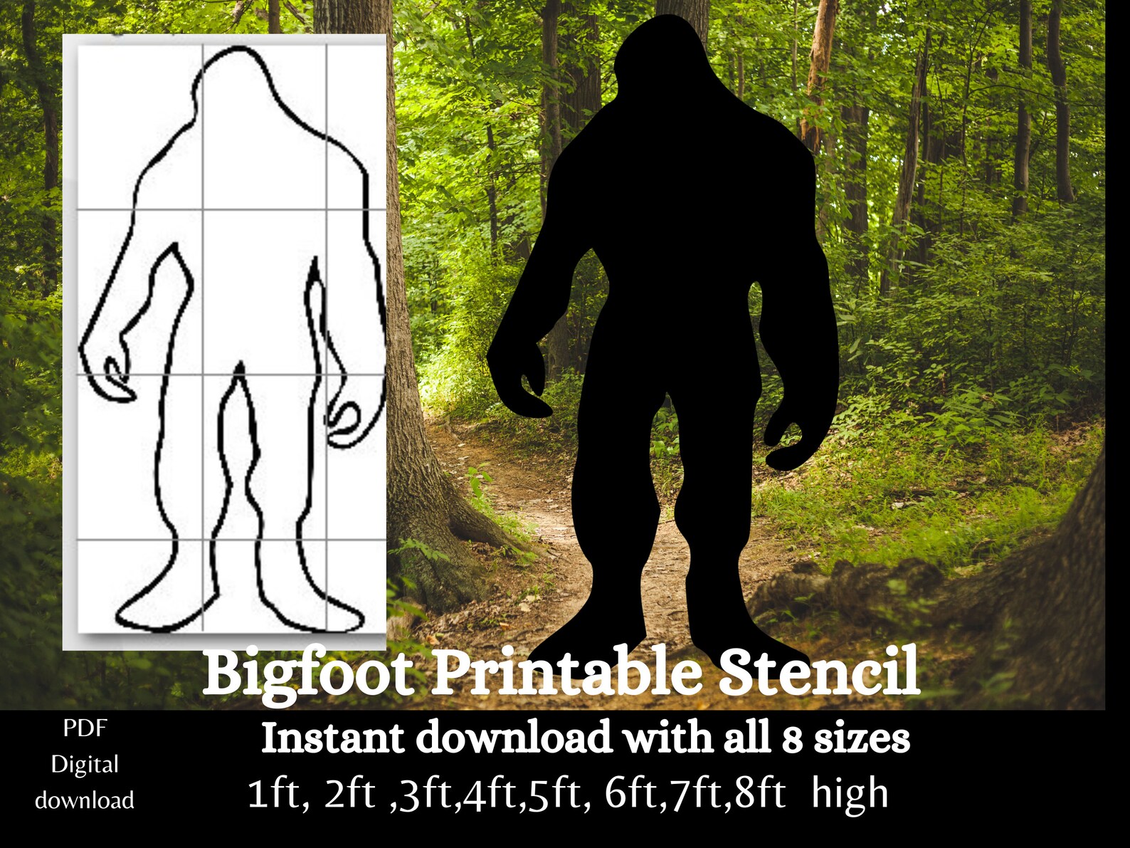 1ft to 8ft Sasquatch Silhouette Sign PDF Stencil Template - Etsy