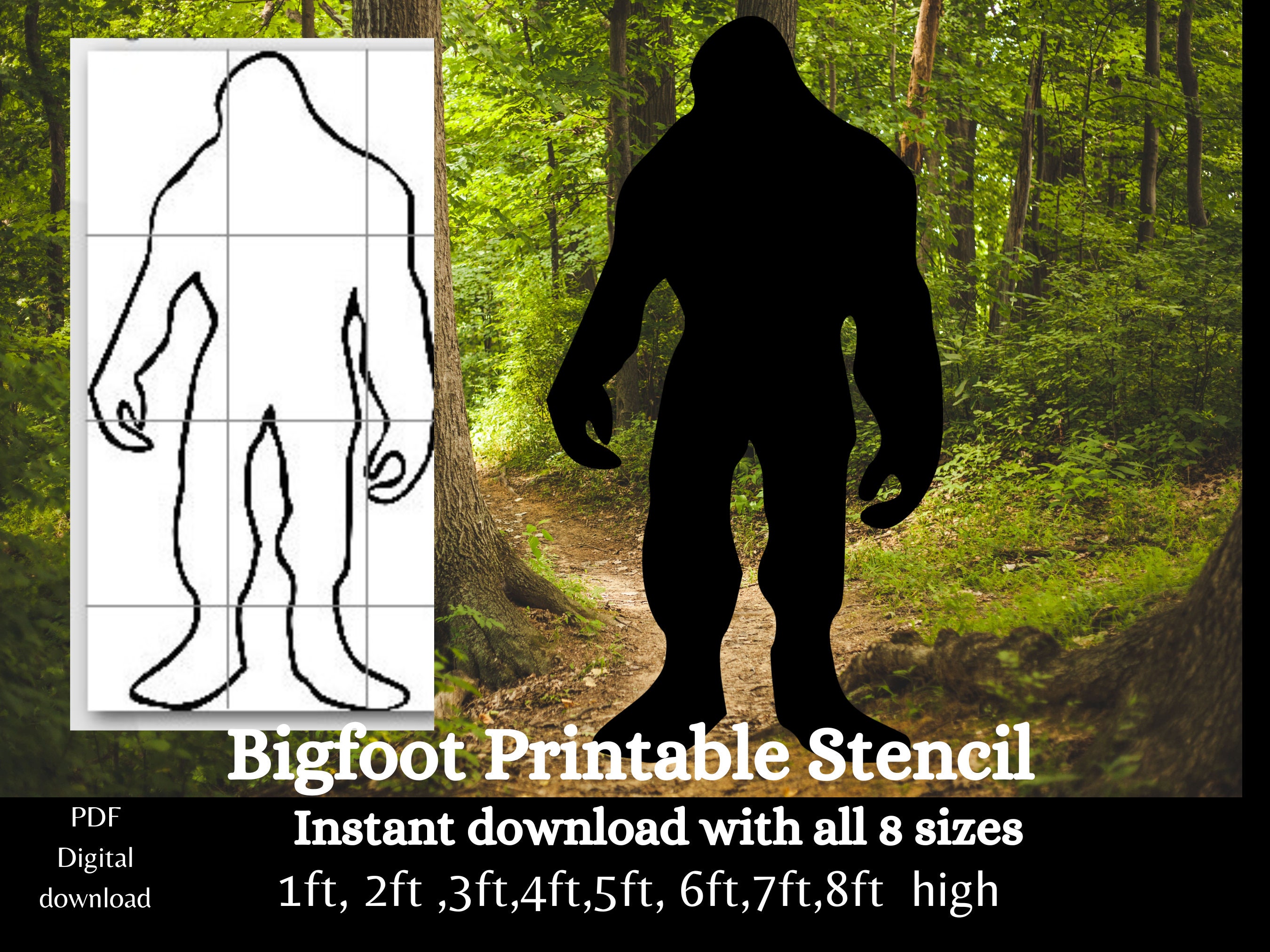 1ft to 8ft Sasquatch Silhouette Sign PDF Stencil Template - Etsy