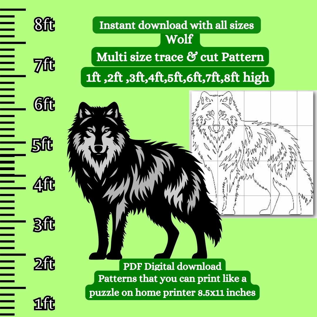 Life Size 1ft to 7ft High Life Giant Size Wolf Silhouette Printable ...