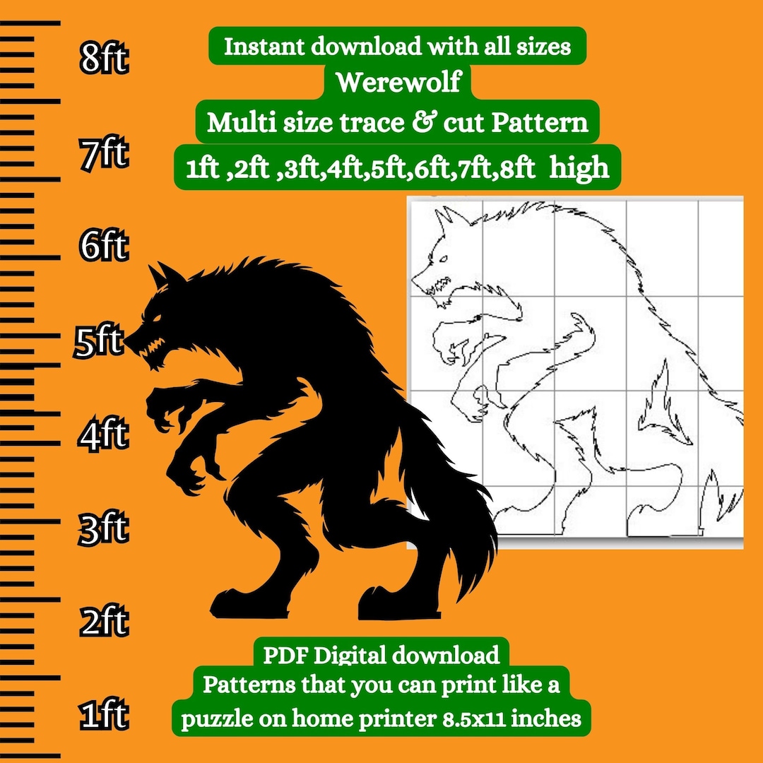 1ft-6ft Werewolf Silhouette Template ,halloween Pdf Template ,printable ...