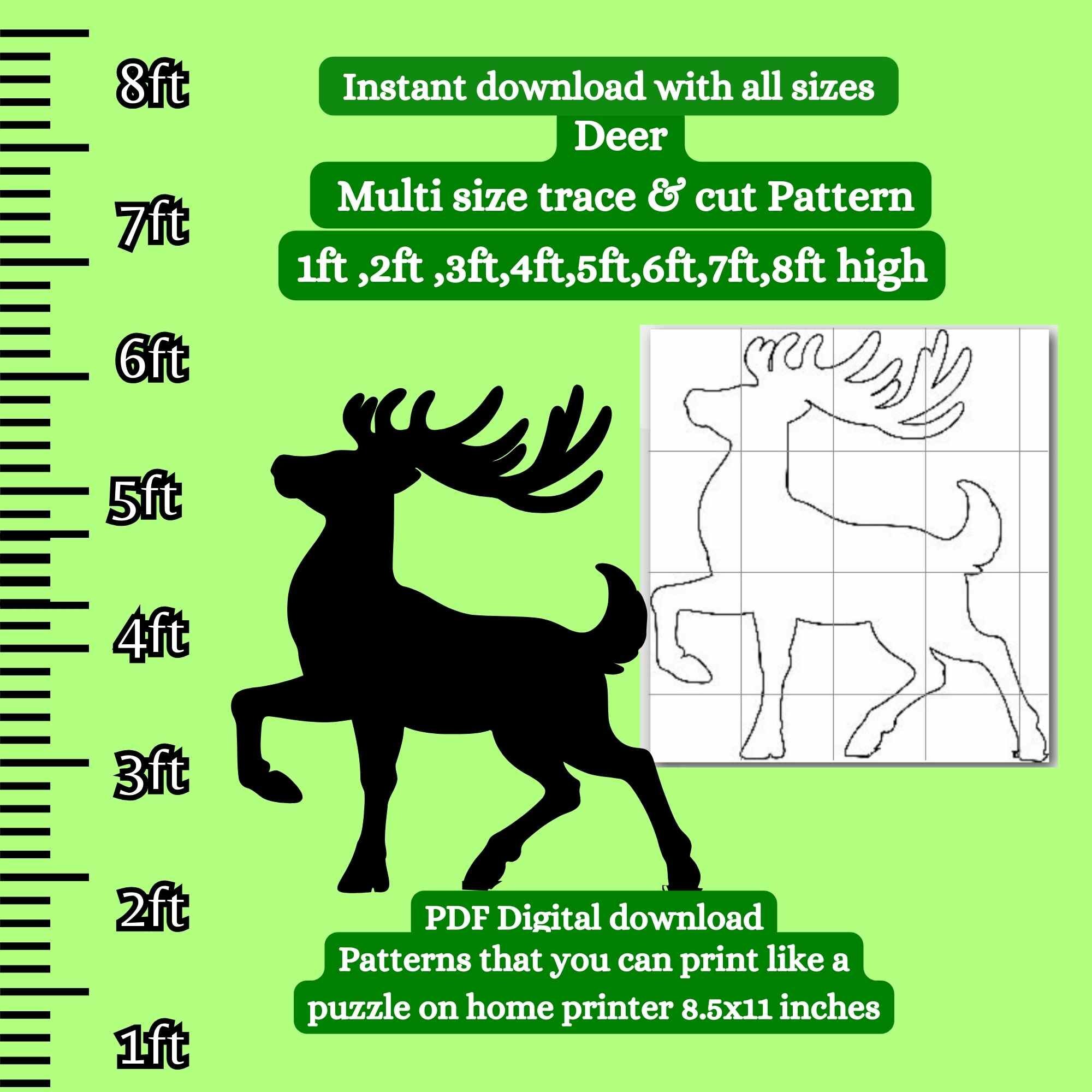 Plantilla de silueta de reno de tamaño natural de 1 a 8 pies para ...
