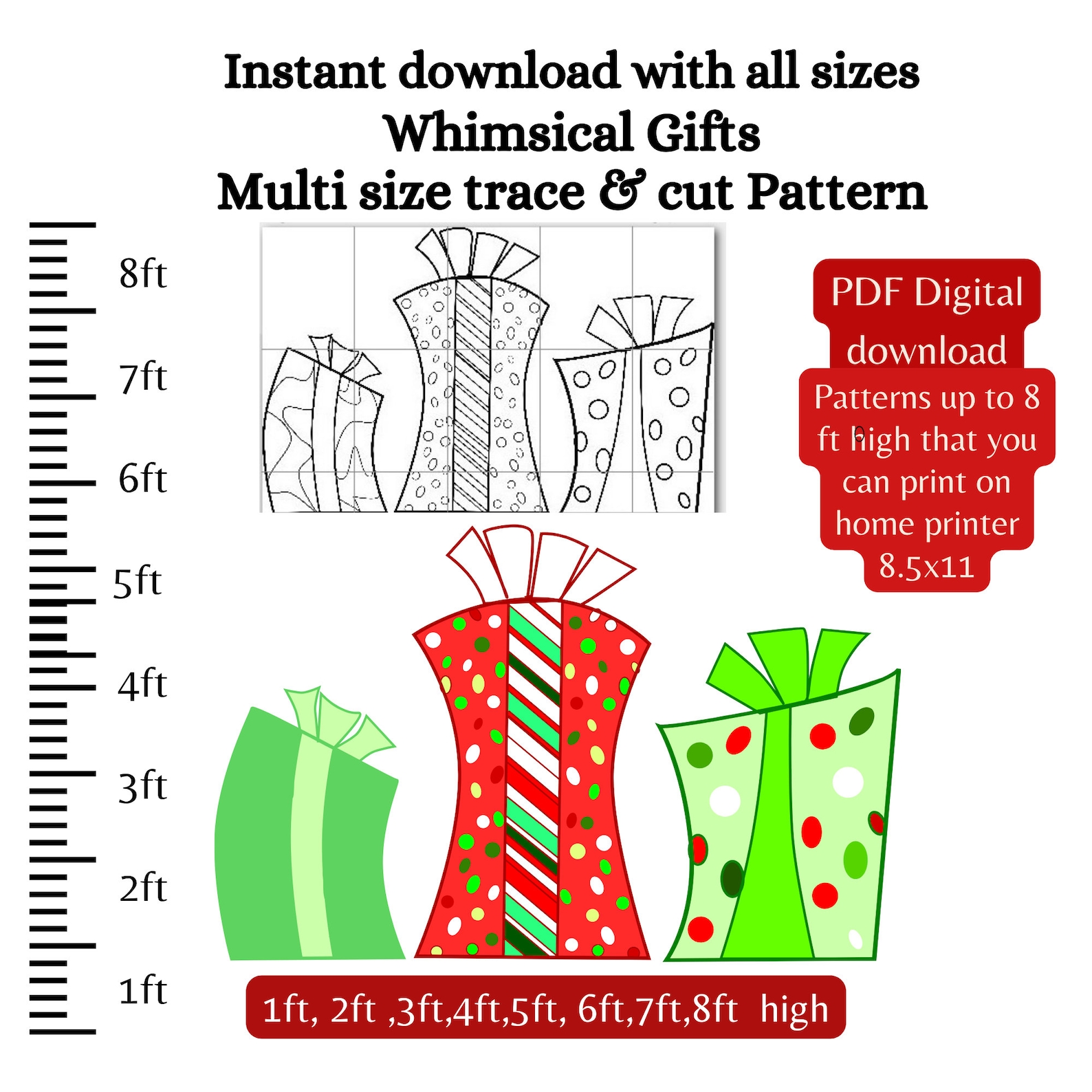 Whimsical Gift Box Set,print Trace and Cut Digital Stencil, Pdf Pattern ...