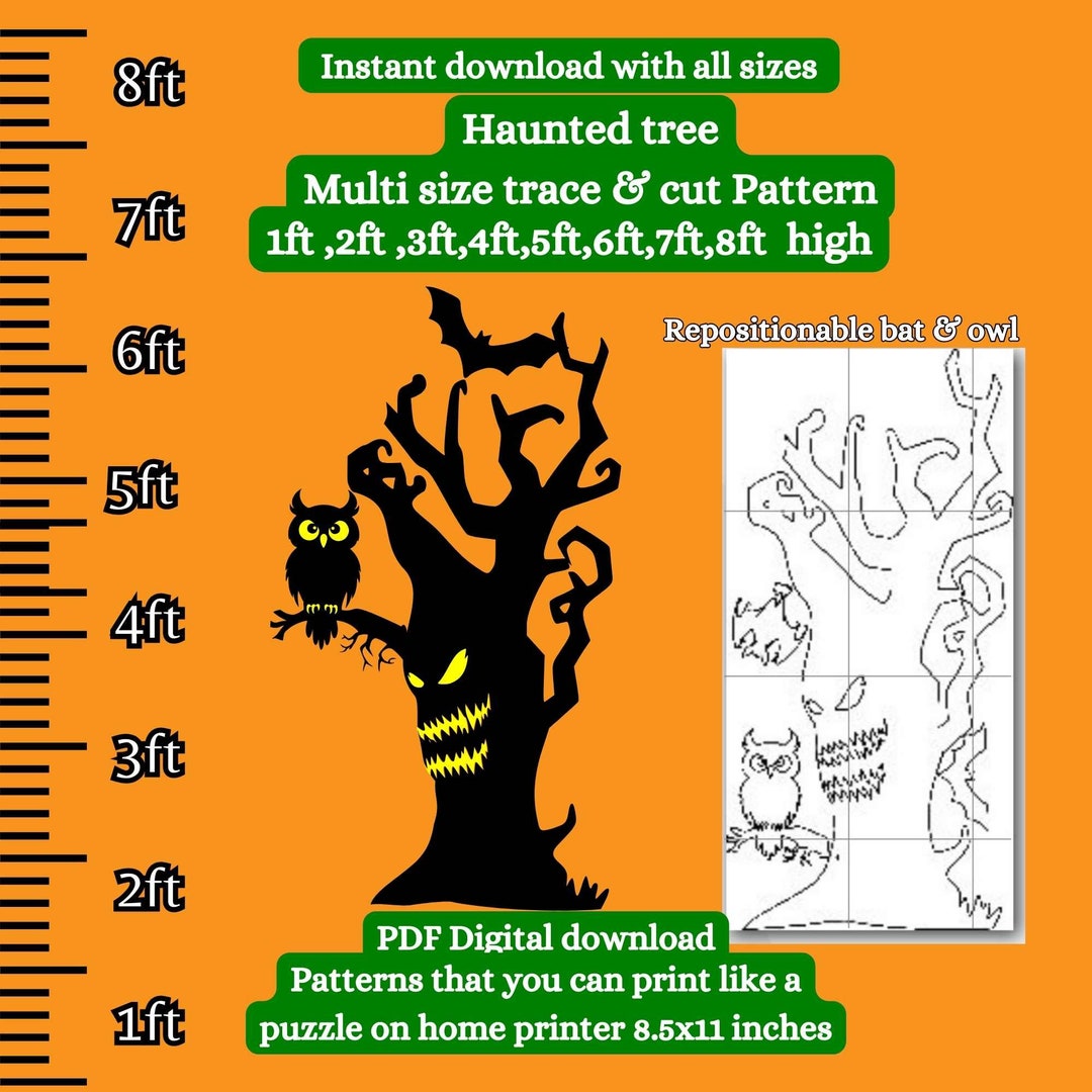 1ft - 8ft Spooky Tree PDF Template ,printable Trace and Cut Halloween ...