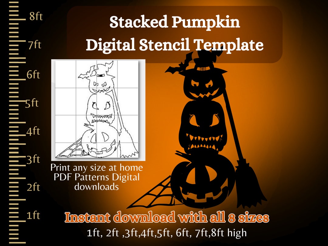 Stacked Pumpkin Silhouette, Jack O Lantern, Life Size Pattern Stencil ...
