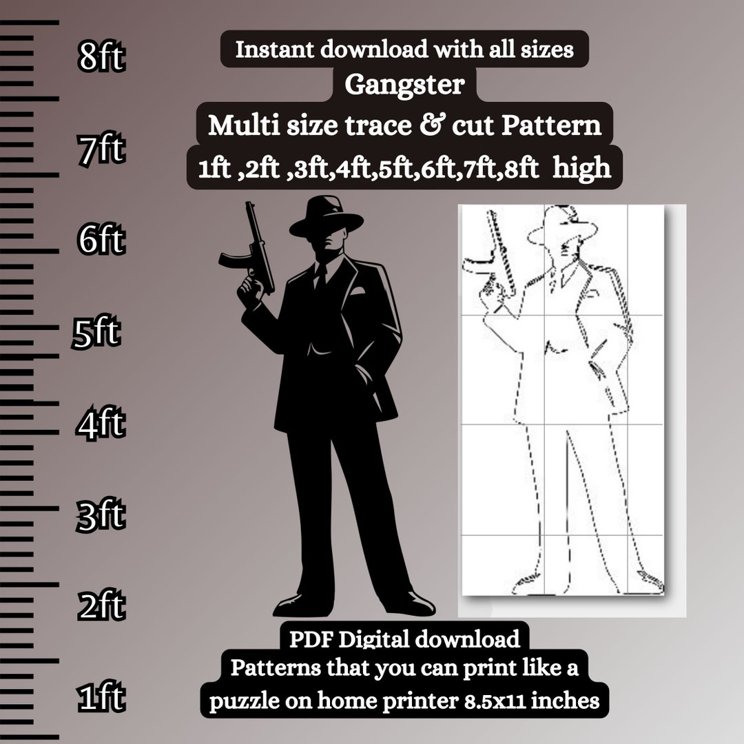 Life Size Gangster Mobster Pattern PDF Template ,printable Tracing Cut ...