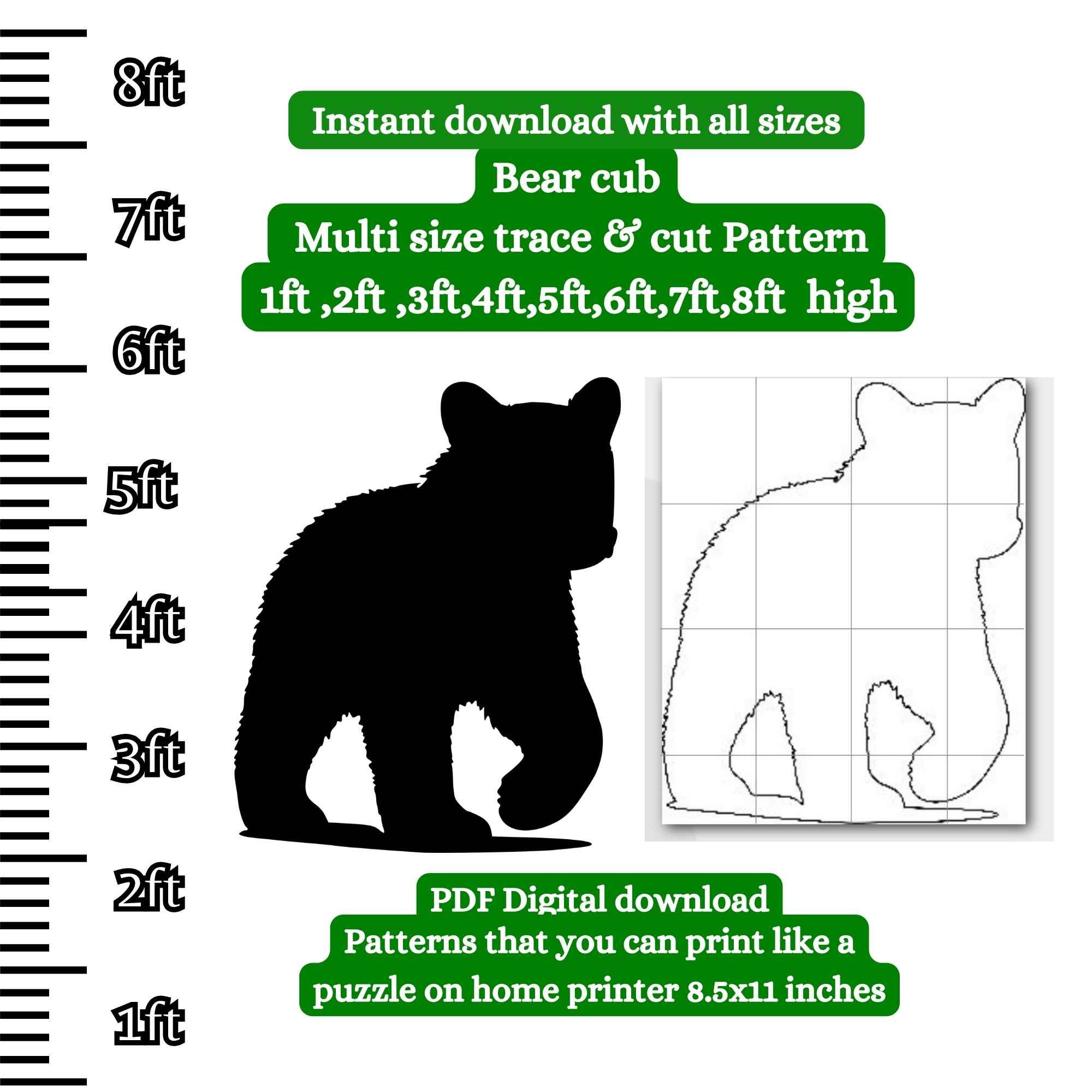 Life Size 1ft to 8ft High Baby Bear Cub Silhouette Printable Trace and ...