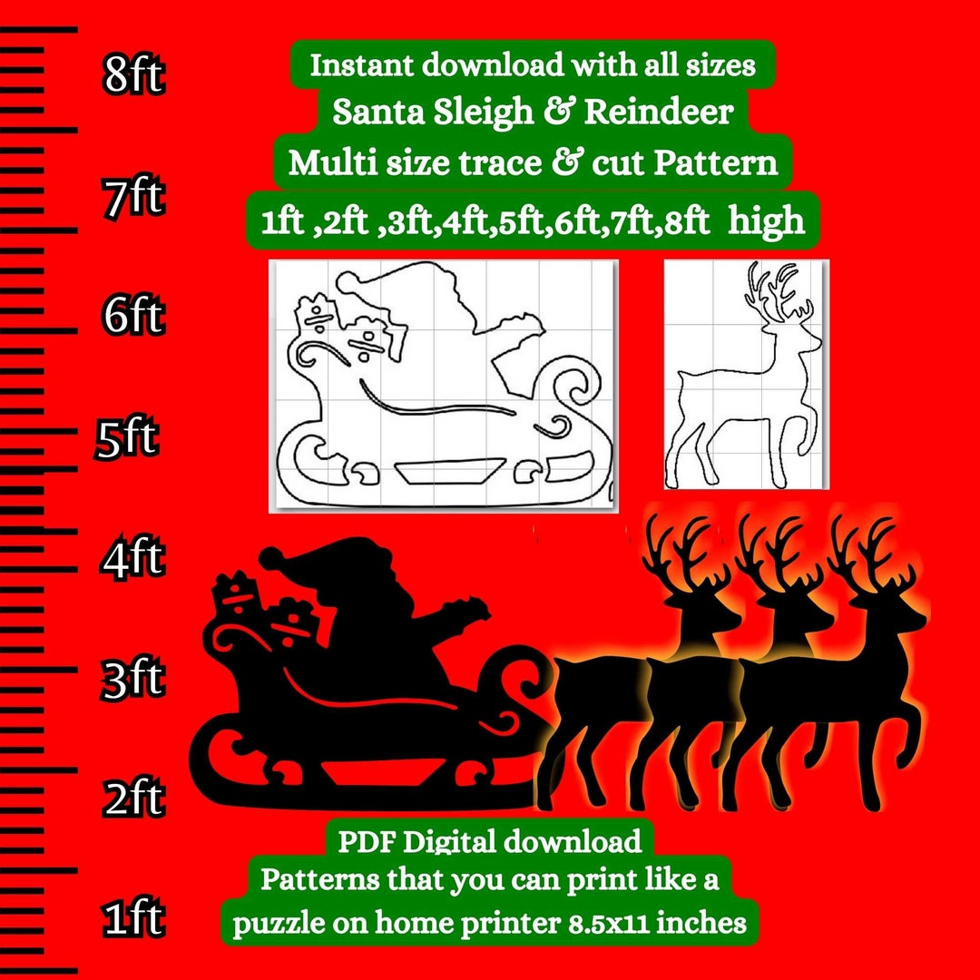 Life Size Santa Sleigh Reindeer Pattern PDF Template ,printable Trace ...