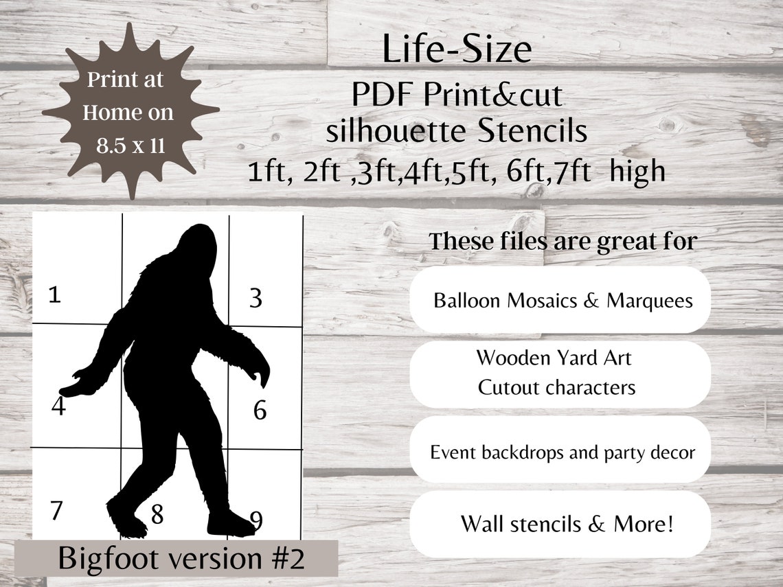 1ft to 8ft Bigfoot Wood Cut Out Silhouette Template Mosaic - Etsy