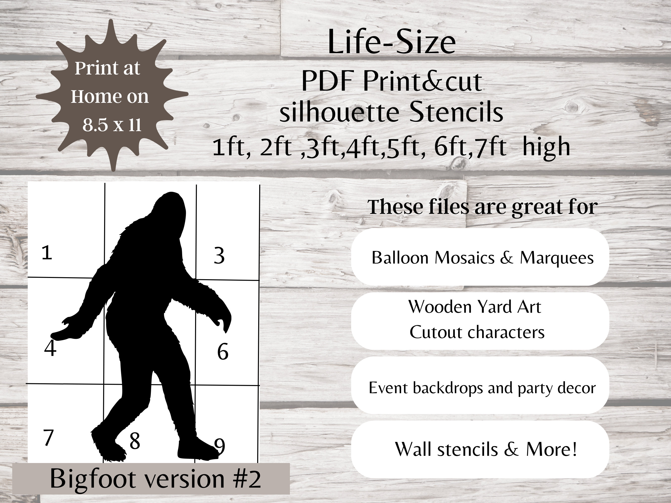 1ft to 8ft Bigfoot Wood Cut Out Silhouette Template Mosaic - Etsy