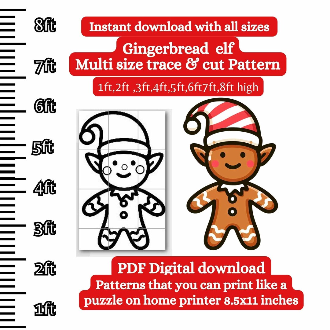 Life Size Gingerbread Man Elf Pattern PDF Template ,printable Trace and ...