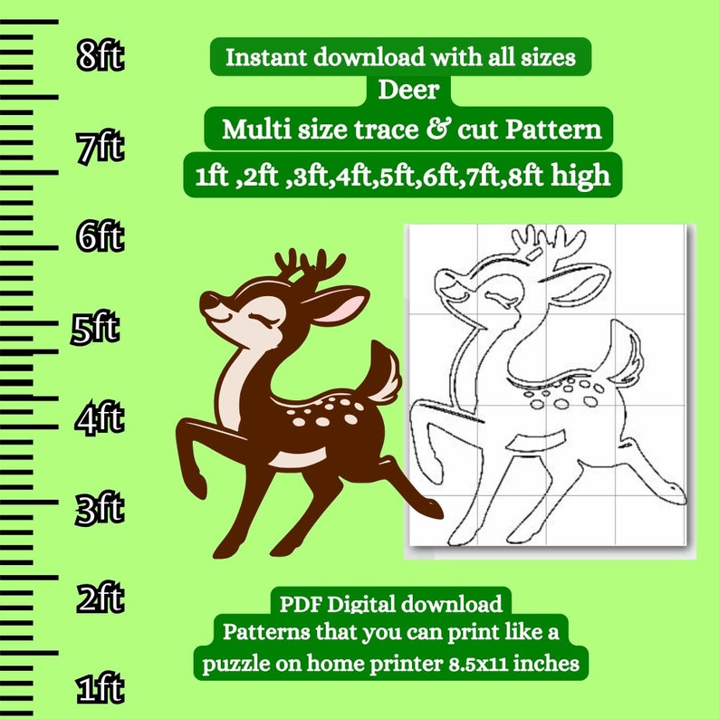 Life Size Detailed Cute Deer Silhouette Template Printable Trace and ...