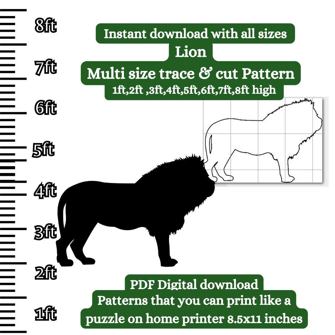 Multi Size Stencil, Lion Silhouette Outline Pattern Pdf Digital Pattern ...