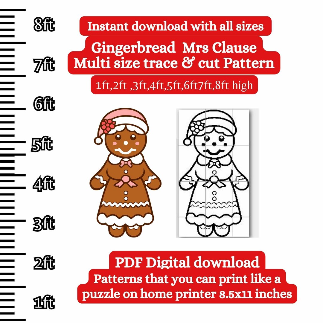 Life Size Gingerbread Mrs Santa Clause Pattern PDF Template ,printable ...