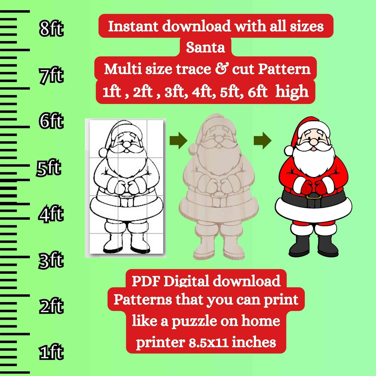 3 4 5 6ft Life Size Standing Santa Pattern PDF Template ,printable ...