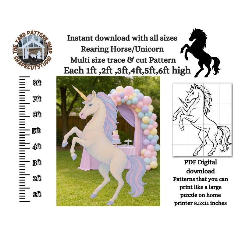 Giant Cut Out Standee Rearing Horse Unicorn Pattern, 6 Sizes, Pdf ...
