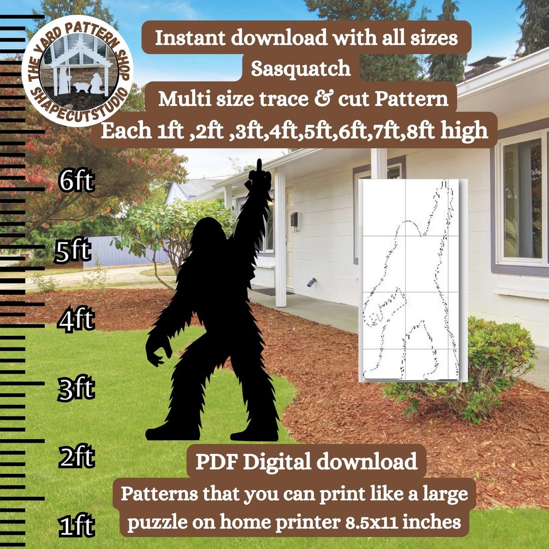 Life Size 7ft 8ft Bigfoot Flipping the Bird Yard Art Display Template ...