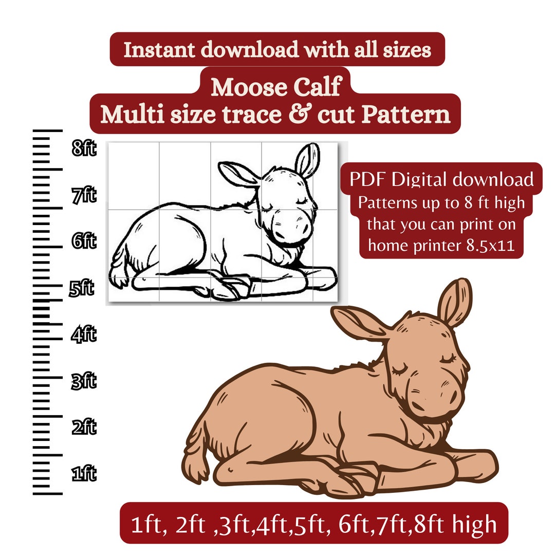 Moose Calf Silhouette Pattern PDF Template ,printable Trace and Cut ...