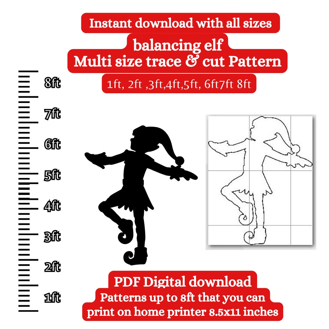 1ft 5ft Funny Elf Christmas Enlarged Pattern, Printable Pdf Stencil ...
