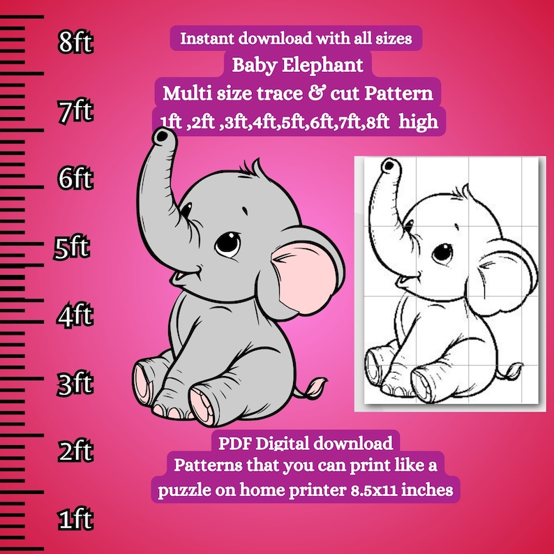 Baby Elephant Sitting Silhouette Pdf Digital Pattern Template ...