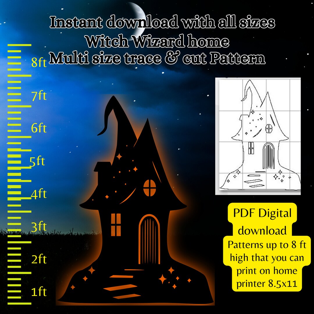 6ft 7ft 8ft Halloween Haunted Witch House Silhouette Template, Garage ...