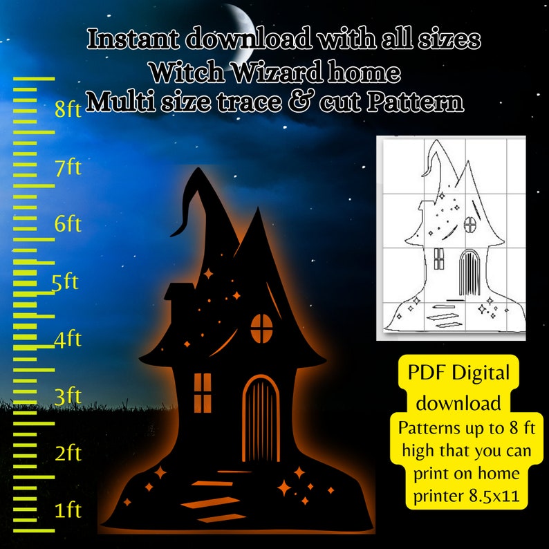 Witch Wizard Home, Magic Halloween House Silhouette Template, Yard Art ...