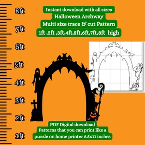 1ft-8ft Halloween Spooky Arch , Silhouette Print and Cut Template, Halloween Scene Silhouette ...