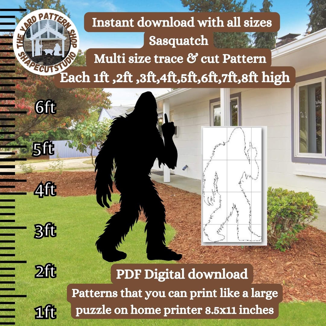 Life Size 7ft 8ft Bigfoot Flipping the Bird Yard Art Display Template ...