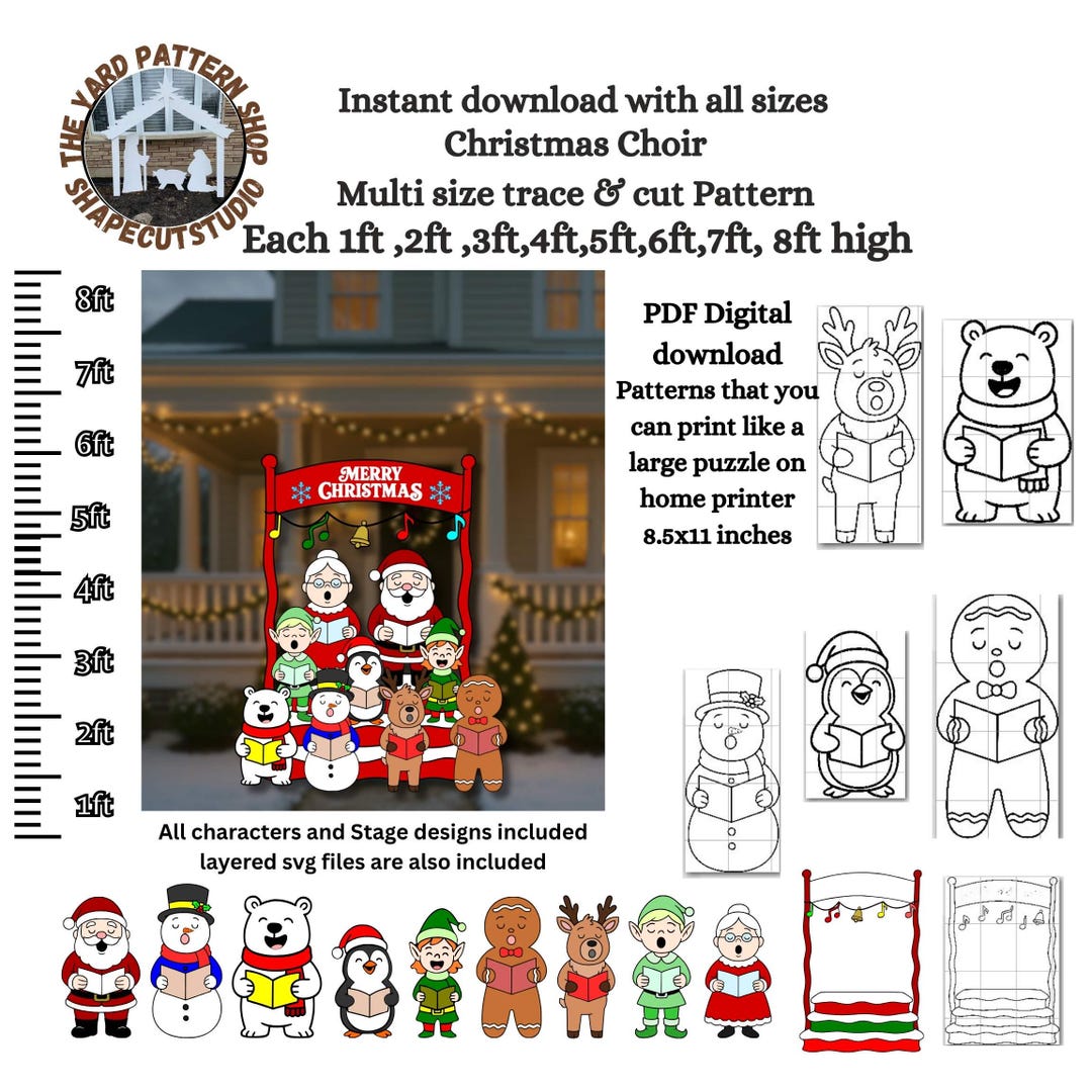 1ft 8ft Christmas Carolers Yard Art Pattern Template Bundle, Printable ...