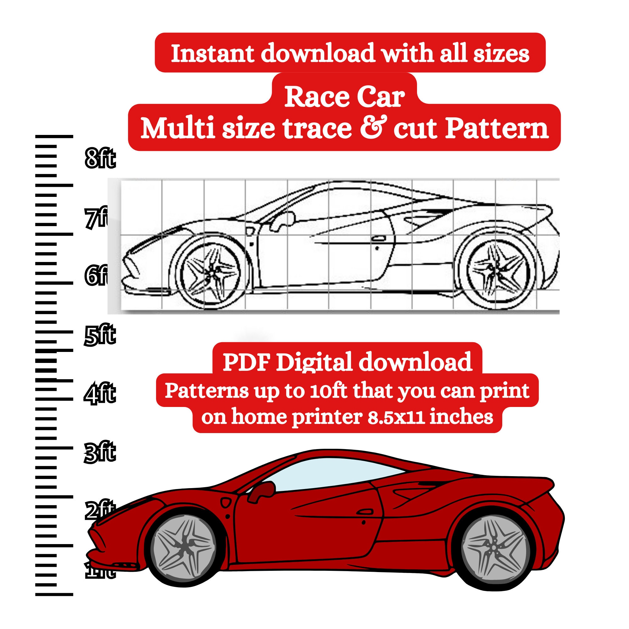 Life Size Race Car Pattern PDF Template ,printable Trace and Cut ...