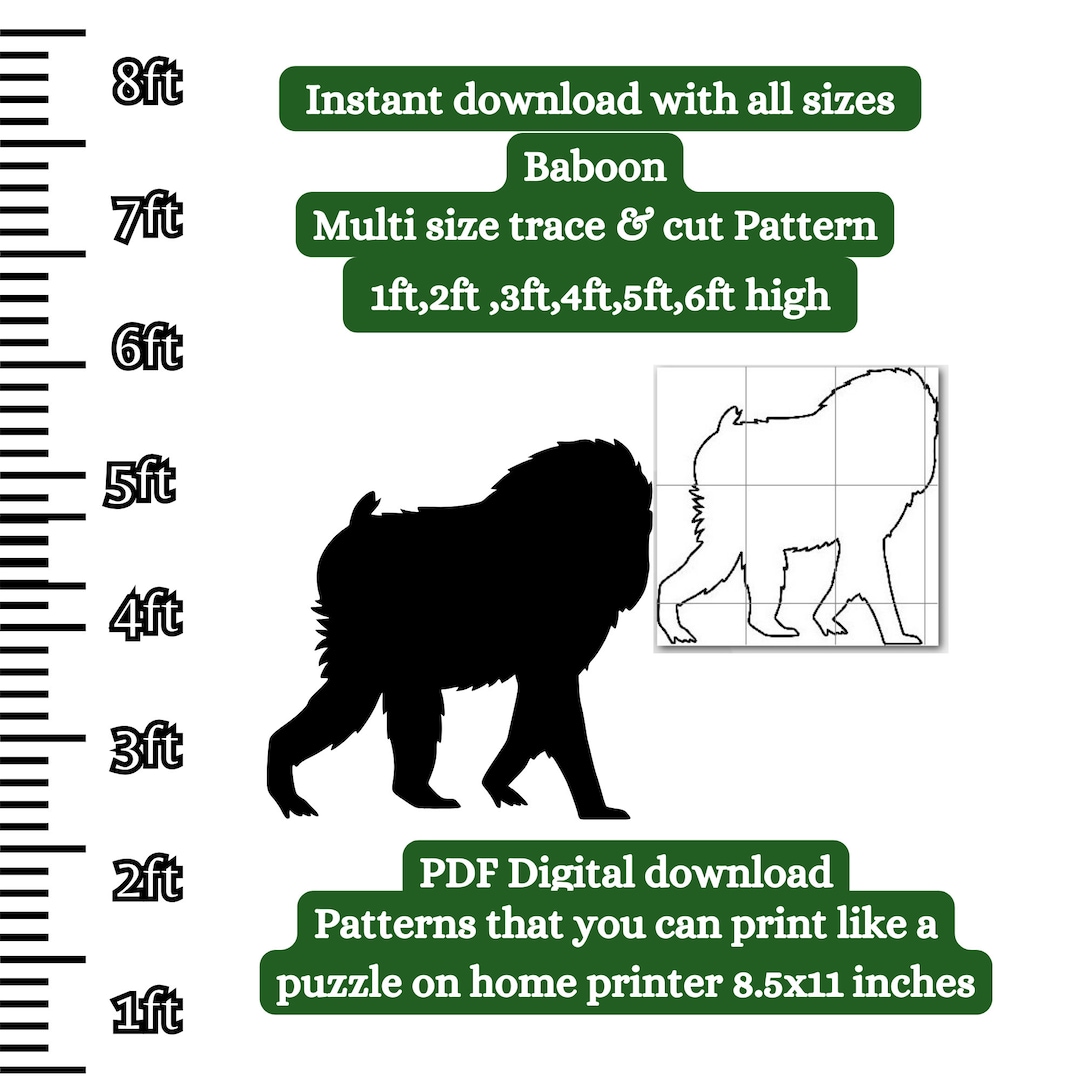 Baboon Silhouette Pdf Digital Pattern Template ,printable Trace and Cut ...