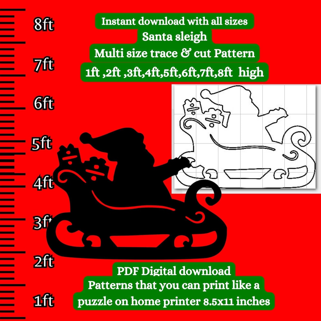 8ft Life Size Santa Sleigh Pattern PDF Template ,printable Trace and ...