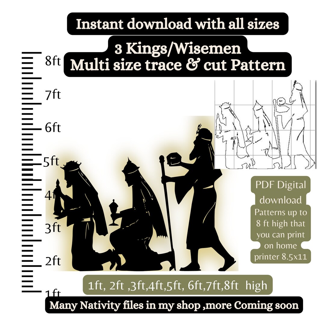 The 3 Kings Nativity Scene Display, Christmas Silhouette Template, Yard ...