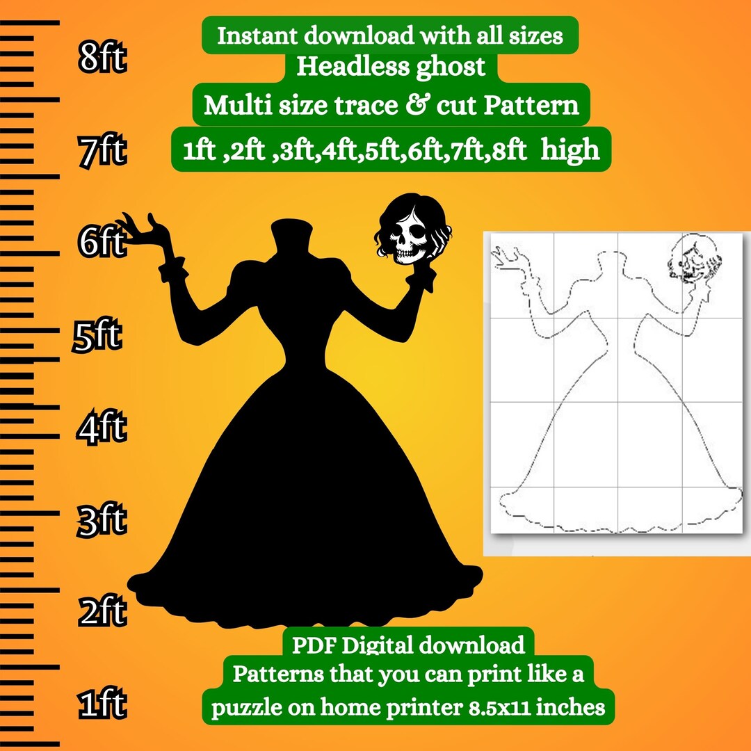 Headless Ghoul Silhouette Template, Helloween Party Pdf Pattern, Trace ...