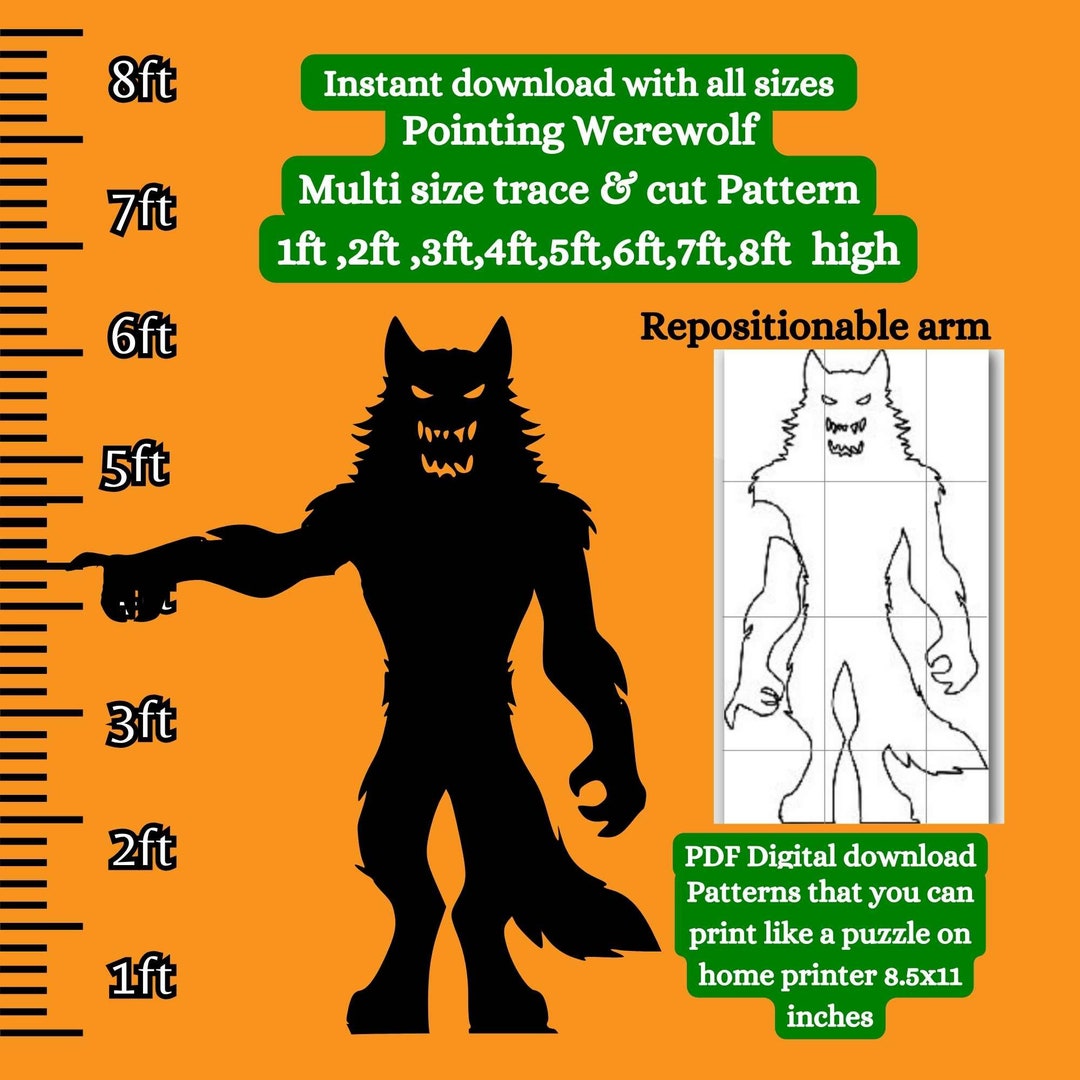 Poseable Werewolf Silhouette Template ,halloween Pdf Template ...