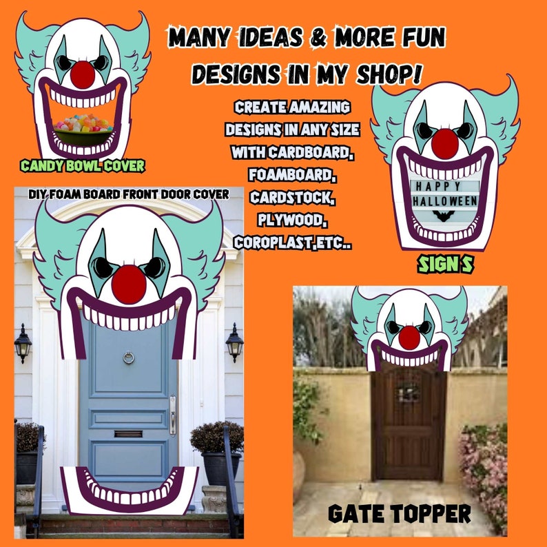 1ft-8ft Halloween Evil Clown Arch Entrance , Silhouette Print and Cut ...
