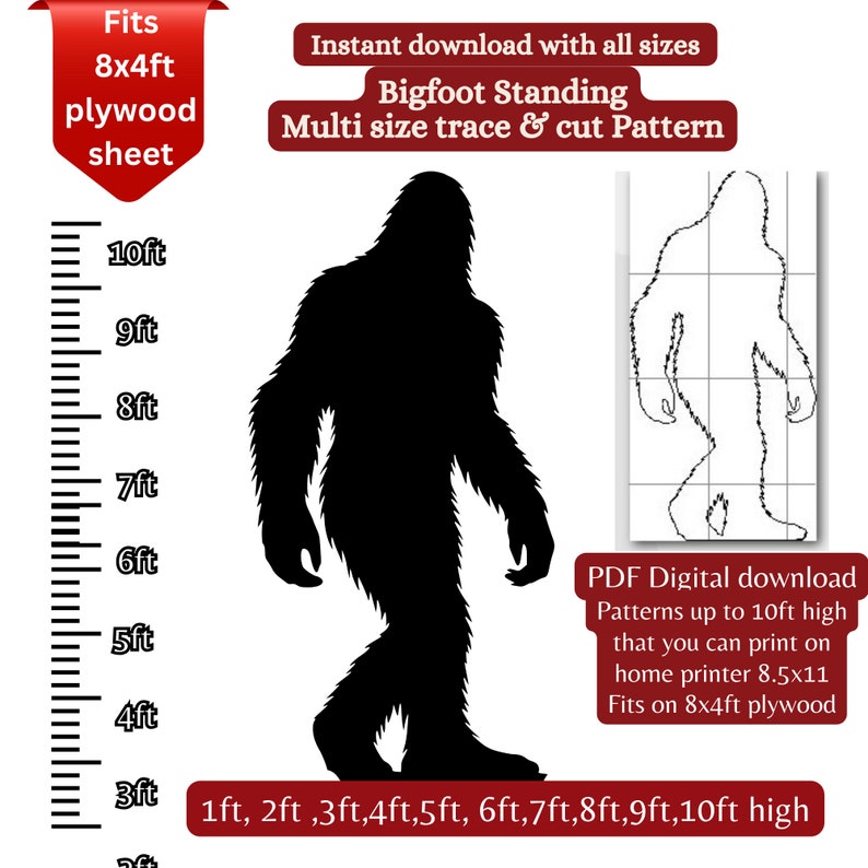 5 6 7 8 9 10ft Life Size Bigfoot Walking Pattern, Sasquatch Silhouette ...