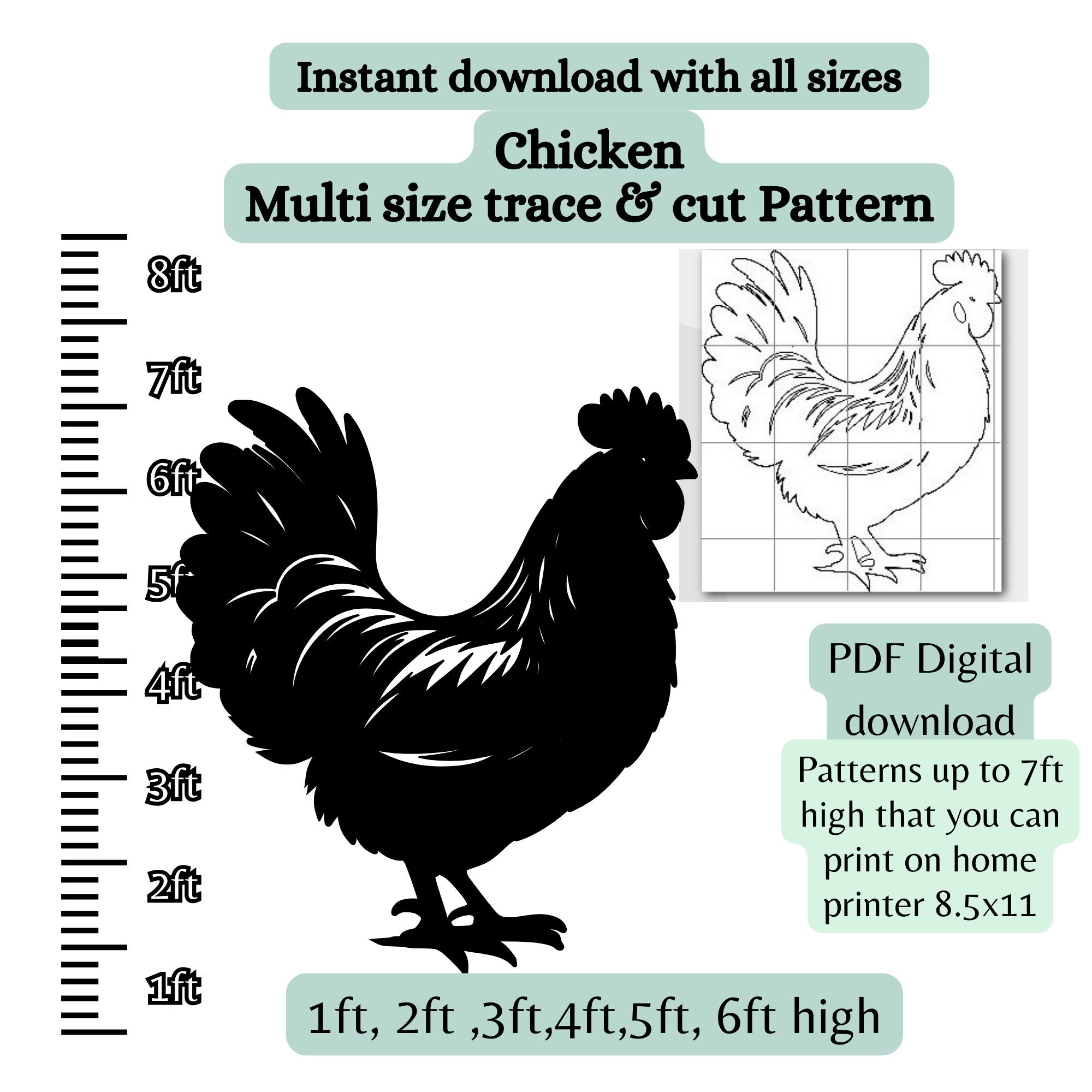Life Size Chicken Silhouette Template Pattern, Ranch Decor,yard Art Pdf ...