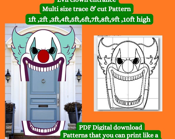 1ft-8ft Halloween Evil Clown Arch Entrance , Silhouette Print and Cut ...