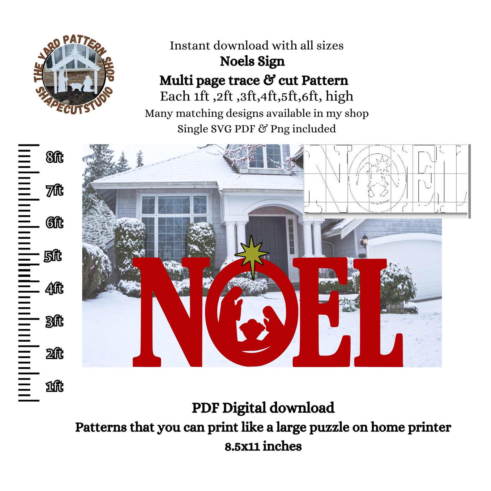 Vintage NOEL Stencil Letters in 6 Sizes, Pdf Printable Pattern, Digital ...
