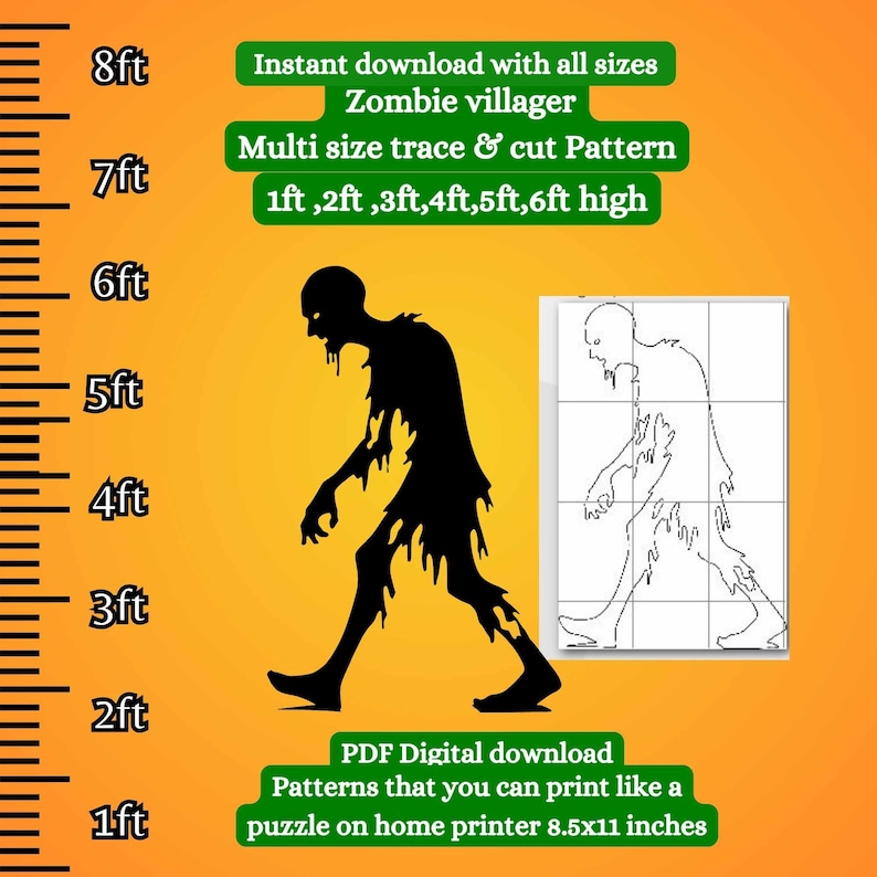 Life Size Halloween Zombie Silhouette Template, Graveyard Woodworking ...