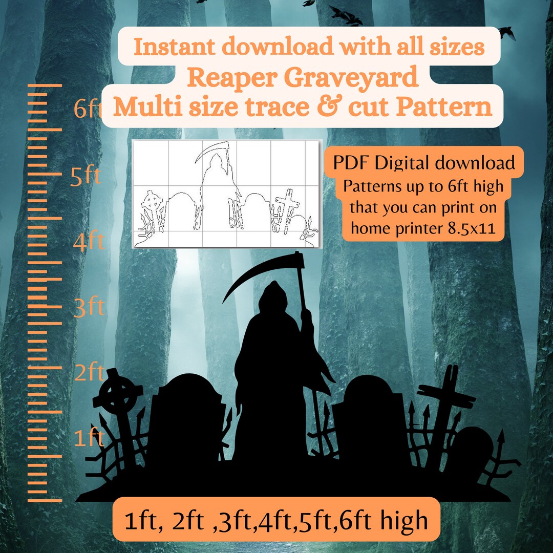 Life Size Halloween Reaper Graveyard Silhouette Template, Woodworking ...