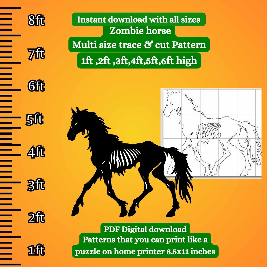 1ft-6ft Life Size Zombie Horse Silhouette Template, Woodworking Pattern ...