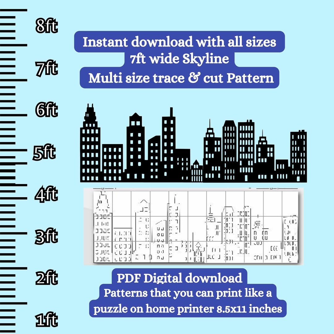 7ft Wide Skyline Template ,printable Trace and Cut, 3ft, 4ft, 5ft, 6ft ...