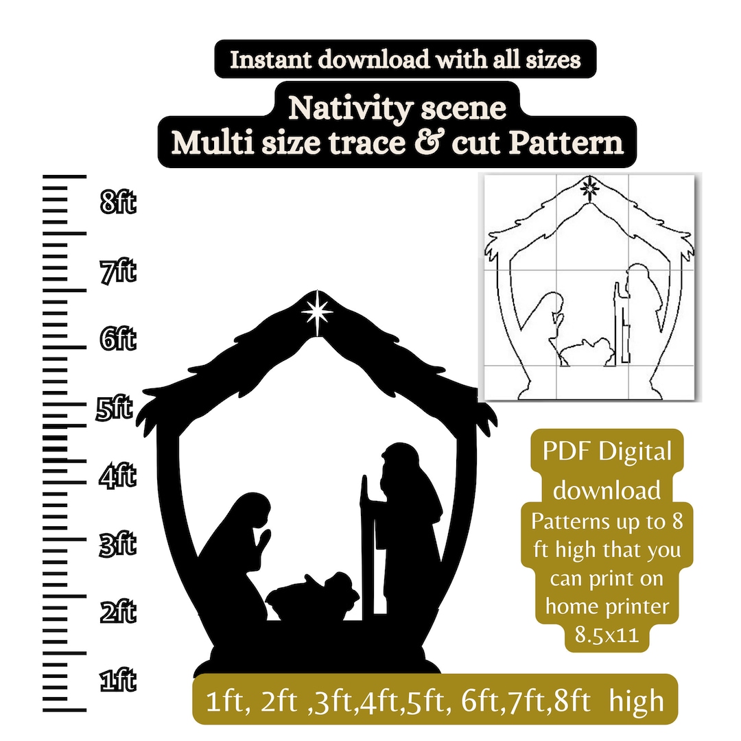 A2 1ft to 8ft Nativity Scene Display, Christmas Silhouette Template ...