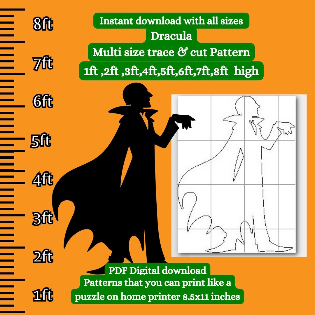 Vampire Cutout Silhouette Template, Vampire Halloween Pdf Pattern ...